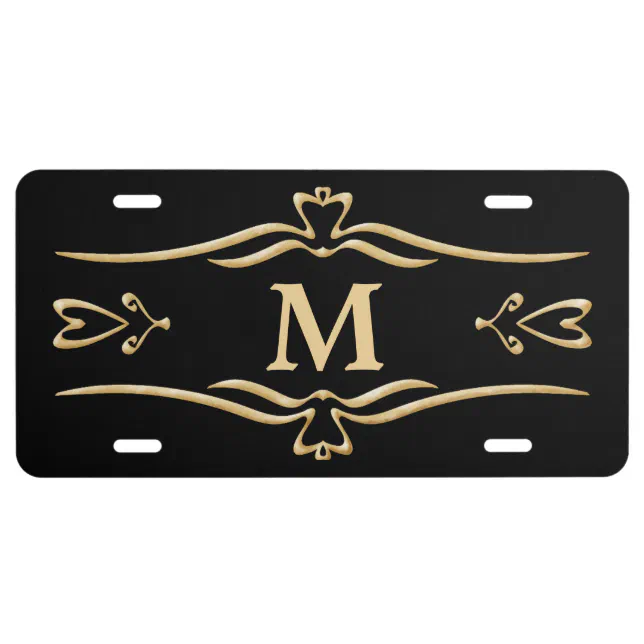Ornate Gold Frame Monogram License Plate | Zazzle