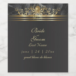 Ornate Golden Spiders Wedding Wine Wine Label | Zazzle