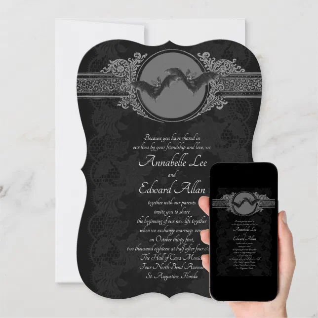 Ornate Gothic Elegant Bat Wedding Invitation | Zazzle
