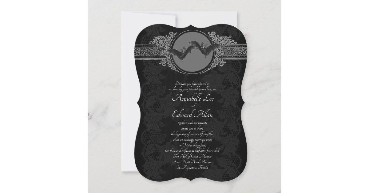 Ornate Gothic Elegant Bat Wedding Invitation | Zazzle