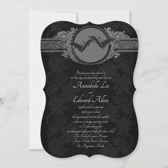 Ornate Gothic Elegant Bat Wedding Invitation | Zazzle