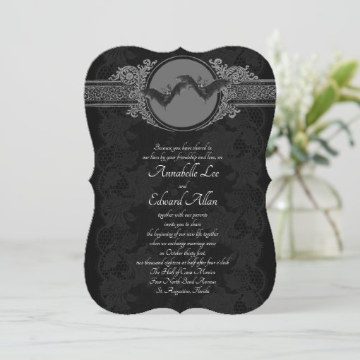 Ornate Gothic Elegant Bat Wedding Invitation | Zazzle
