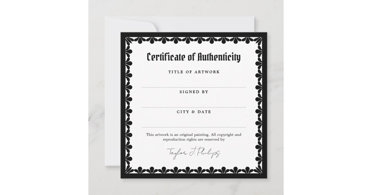 Ornate Gothic Font Certificate of Authenticity | Zazzle