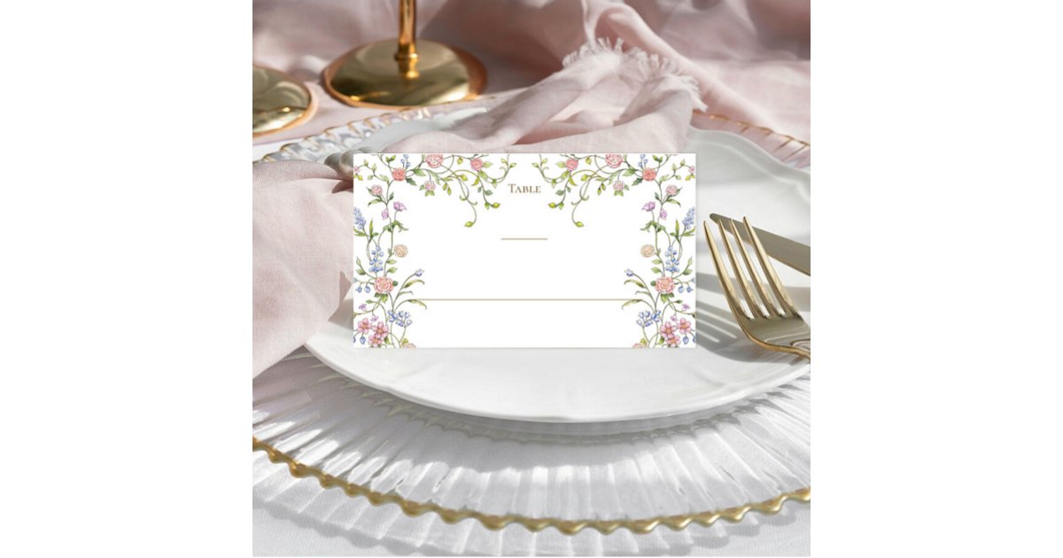 Ornate Grace Pastel Blush Floral Wedding Place Card | Zazzle