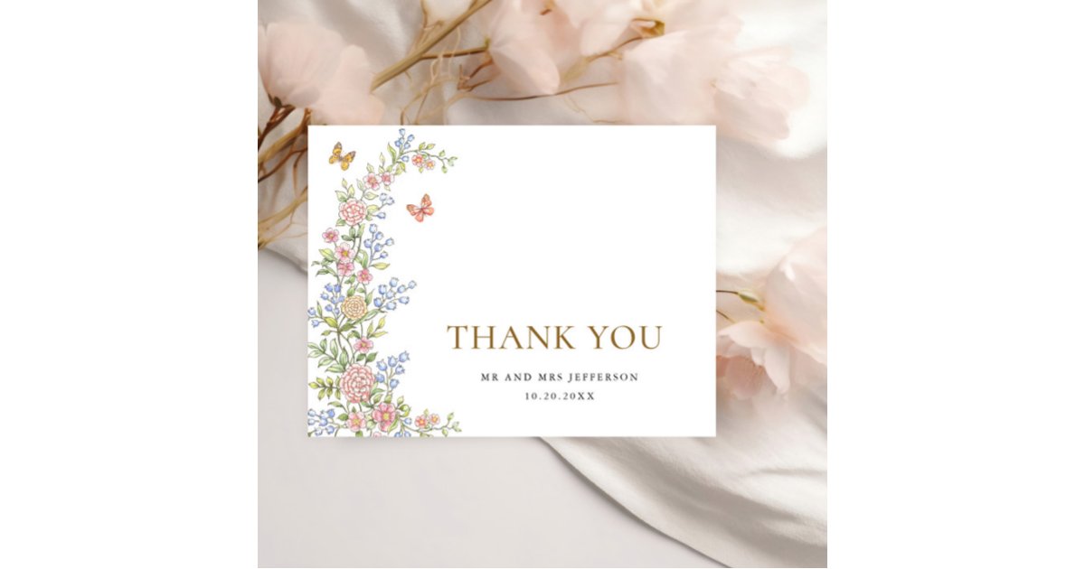 Ornate Grace Pastel Blush Floral Wedding Thank You Postcard | Zazzle