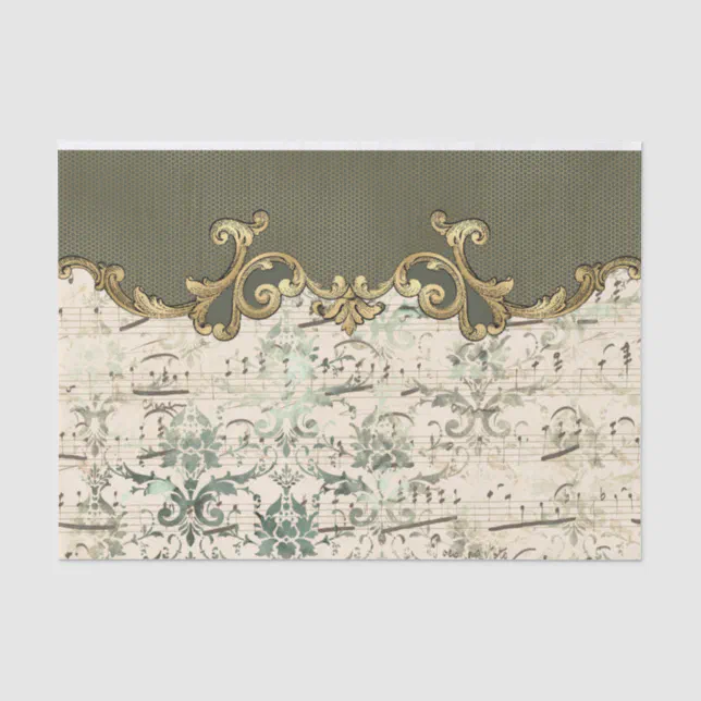 Ornate Green Music notes Decoupage Tissue Paper | Zazzle