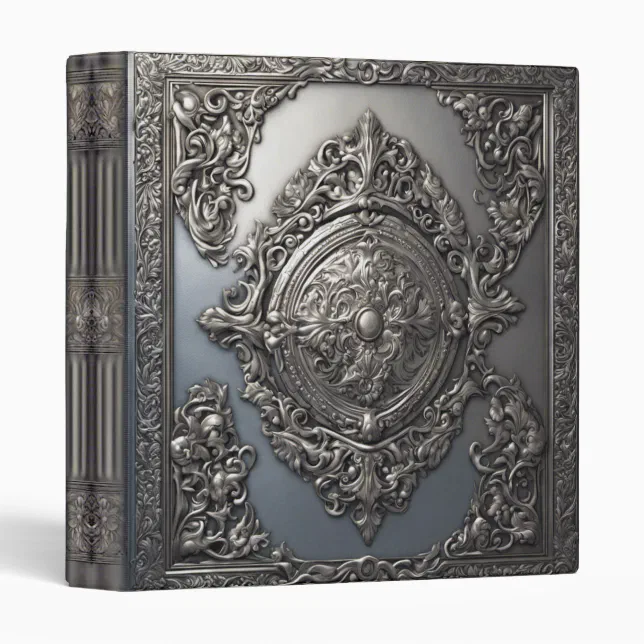 Ornate Hammered Silver Gothic Leather 3 Ring Binder | Zazzle