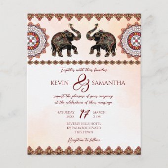 Ornate Indian elephant budget wedding invitation | Zazzle