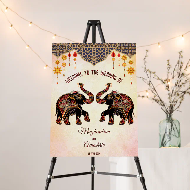 Ornate Indian elephant Indian wedding welcome sign | Zazzle