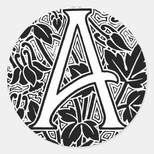 Ornate Letter "A" Classic Round Sticker | Zazzle