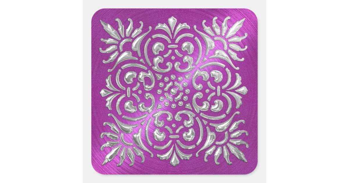 Ornate Magenta and Silver Embossed Look Sticker | Zazzle