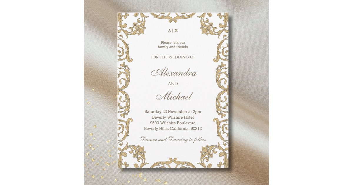 Ornate Monogram Baroque Vintage Wedding Invitation | Zazzle