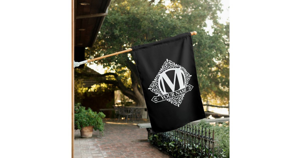Ornate Monogram Design House Flag | Zazzle