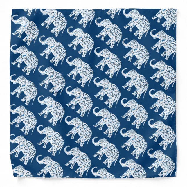 Ornate Patterned Blue Elephant Bandana | Zazzle