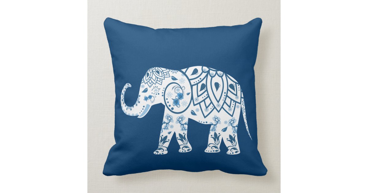 Ornate Patterned Blue Elephant Throw Pillow | Zazzle.com