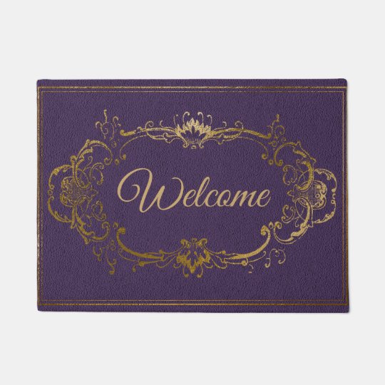Ornate Purple and Gold Welcome Door Mat | Zazzle.com