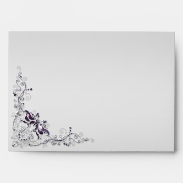 Ornate Purple Silver Floral Swirls 5x7 Envelope | Zazzle.com