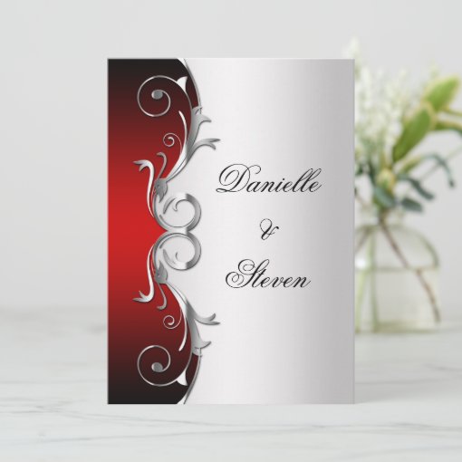 Ornate Red Black Silver Post Wedding Celebration Invitation | Zazzle