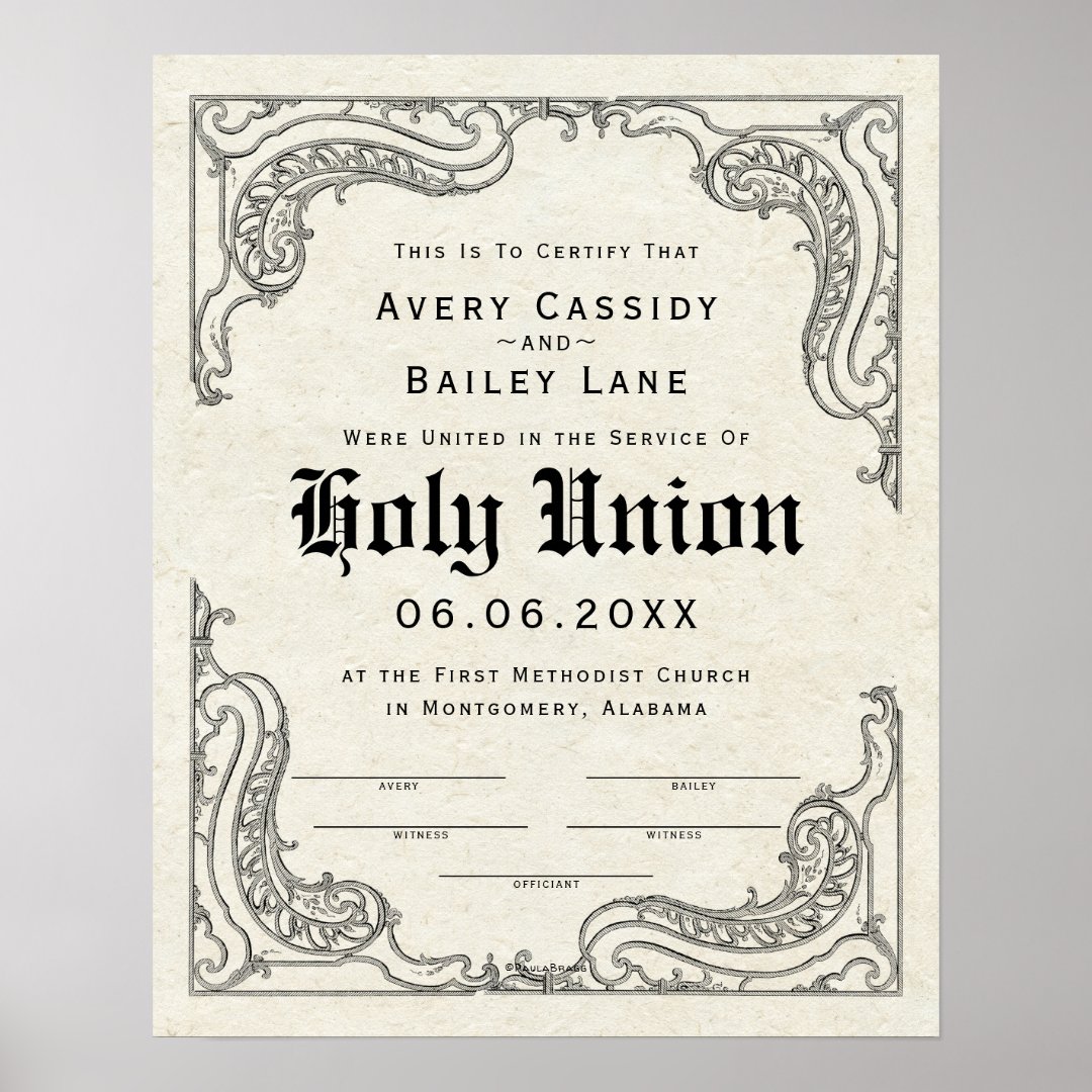 Ornate Scroll Border Frame ♥ Wedding Certificate Poster | Zazzle