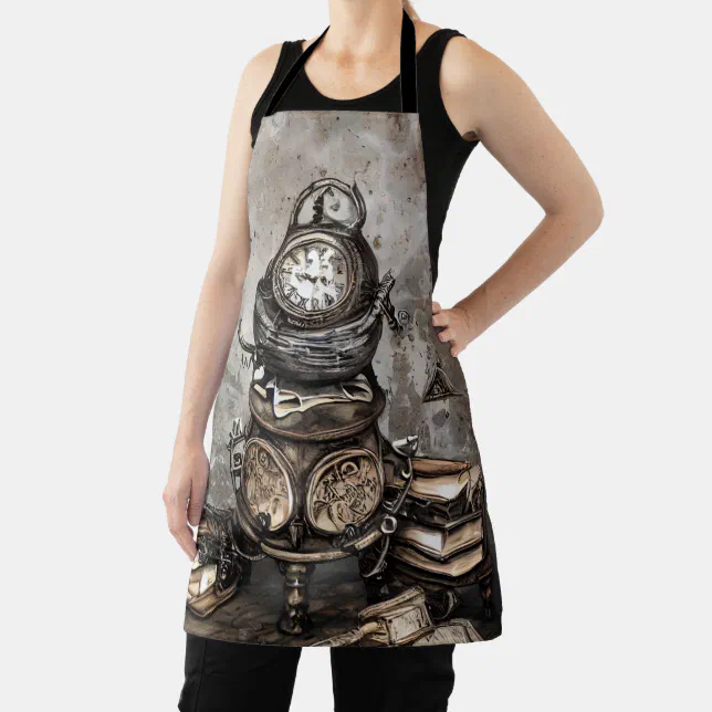 Ornate Steampunk Cauldron | Spellbooks and Clocks Apron | Zazzle