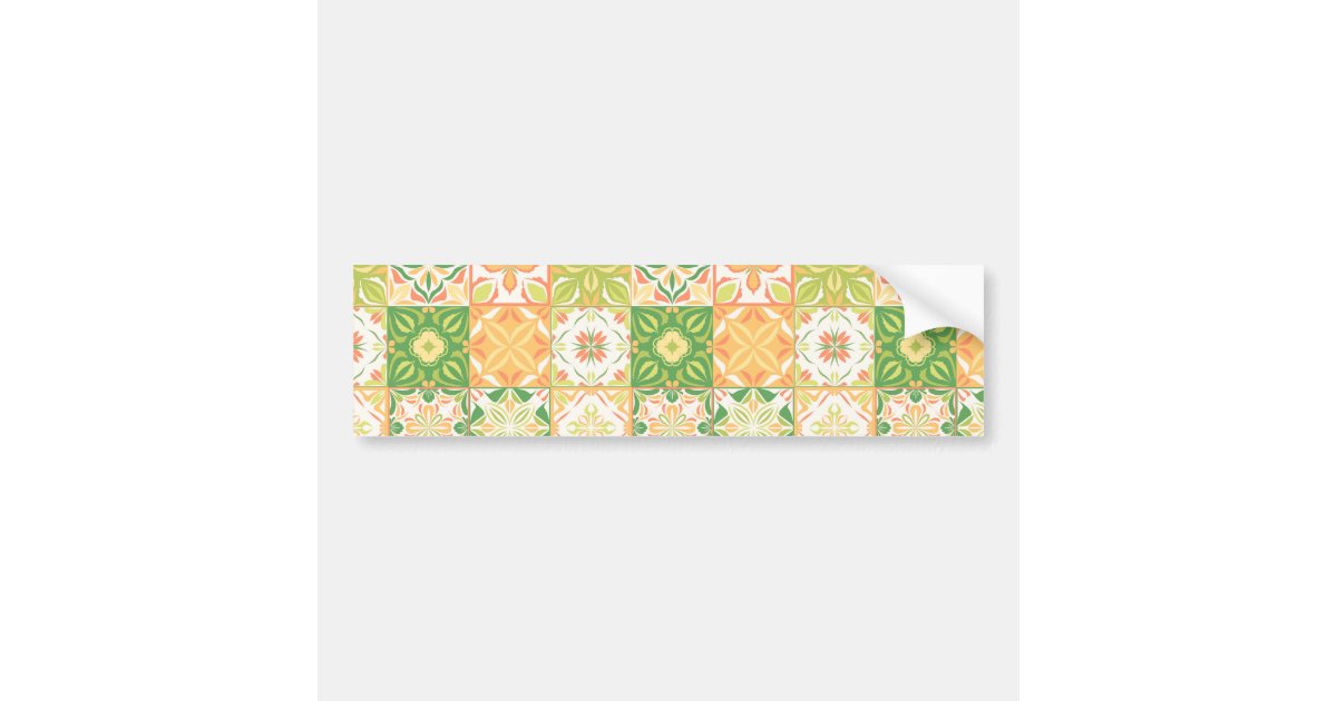 Ornate tiles in green and yellow bumper sticker | Zazzle