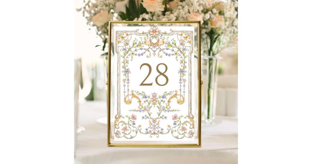 Ornate Vintage Frame Bohemian Flowers Wedding Table Number | Zazzle