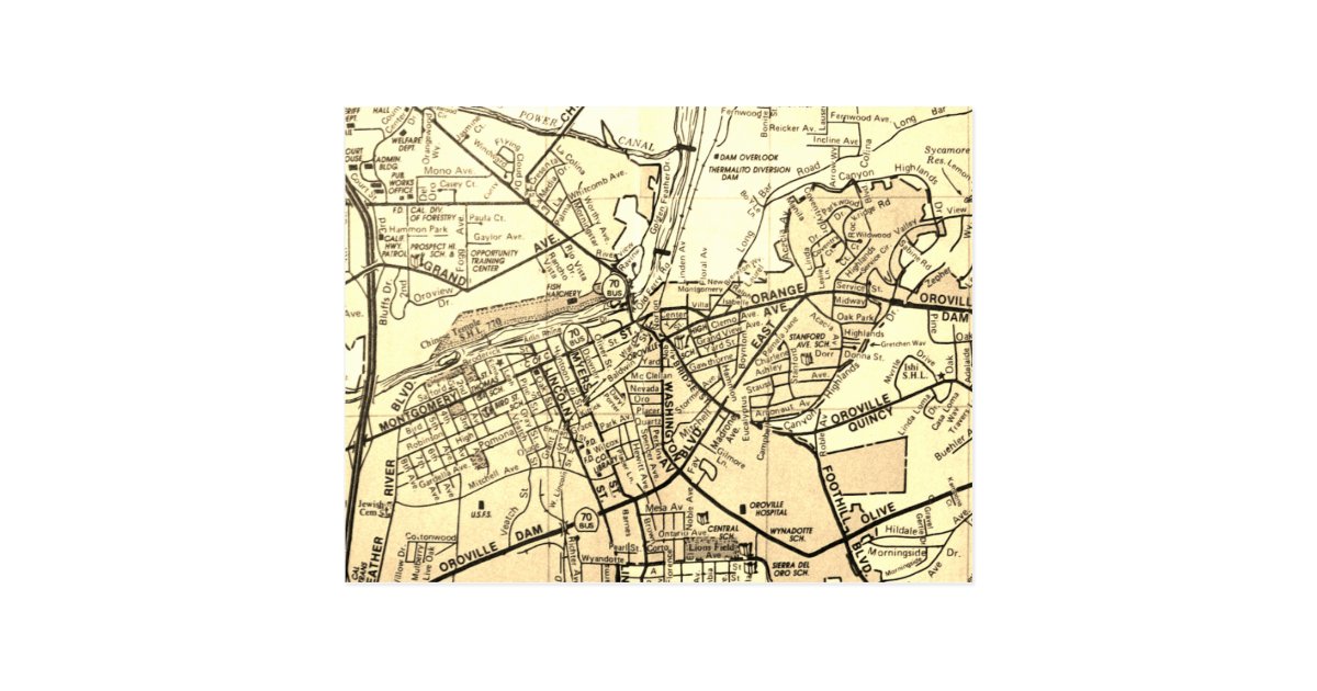 Oroville, CA Vintage Map Postcard | Zazzle.com