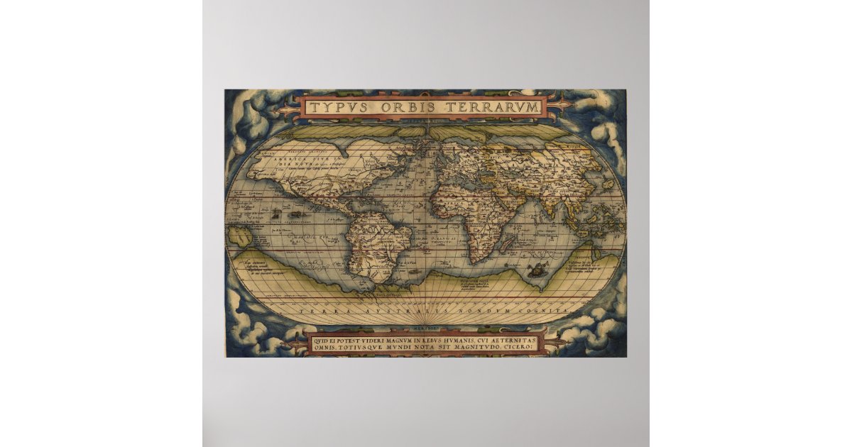 Ortelius World Map Circa 1590 Poster | Zazzle