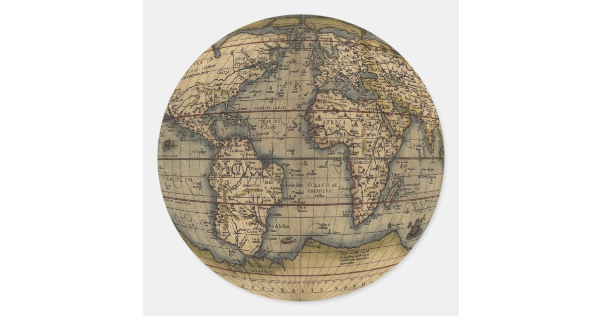 Ortelius World Map Classic Round Sticker | Zazzle