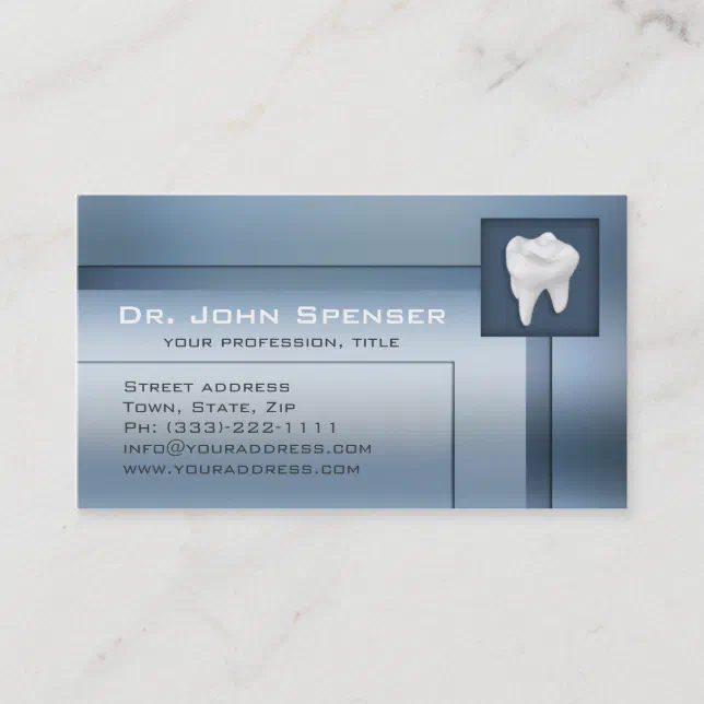 Orthodontist Blue Metal Business Card | Zazzle