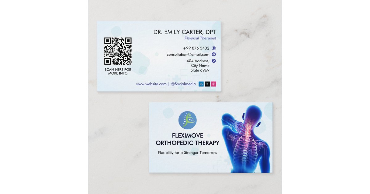 Orthopedic Therapy Clinic | Modern White Business Card | Zazzle