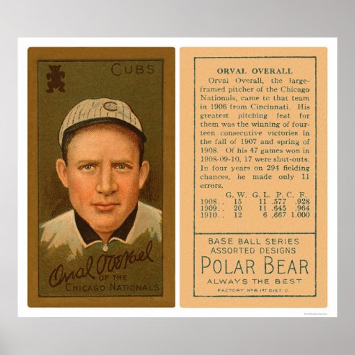 Orval Overall Cubs Baseball 1911 Poster | Zazzle