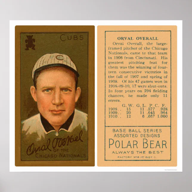 Orval Overall Cubs Baseball 1911 Poster | Zazzle