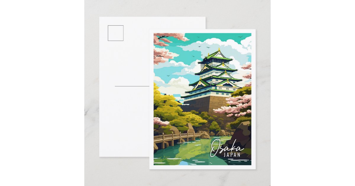 Osaka Japan vintage travel illustration Postcard | Zazzle