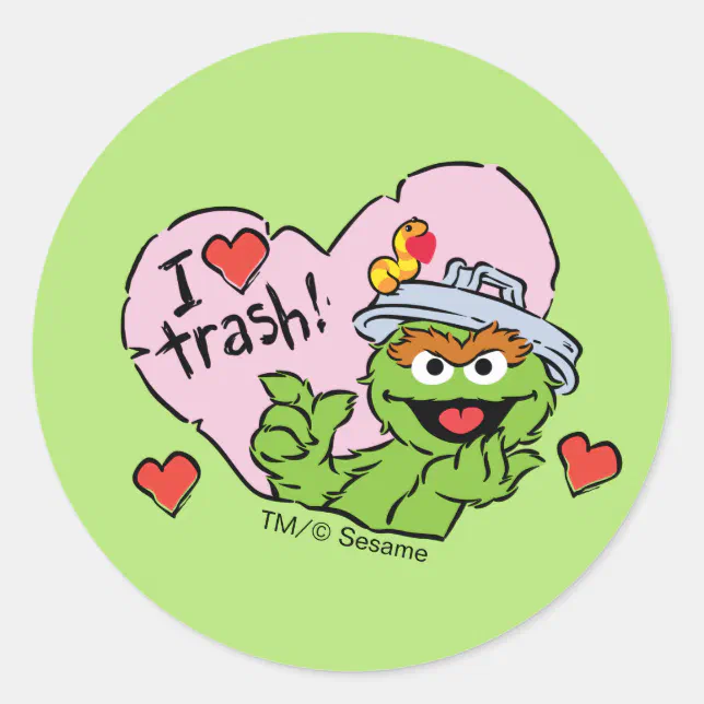 Oscar "I Love Trash" Valentine Classic Round Sticker | Zazzle