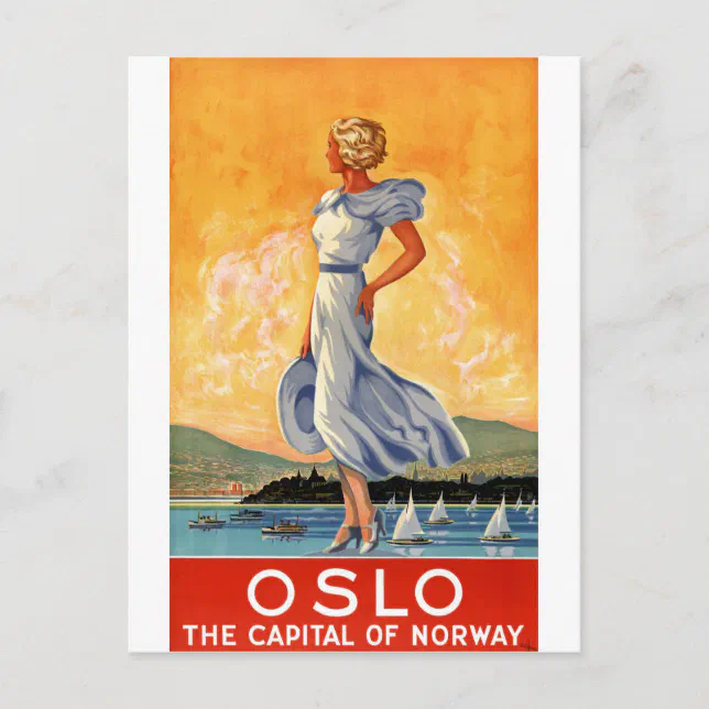 Oslo Norway Vintage Travel Poster Restored Postcard | Zazzle