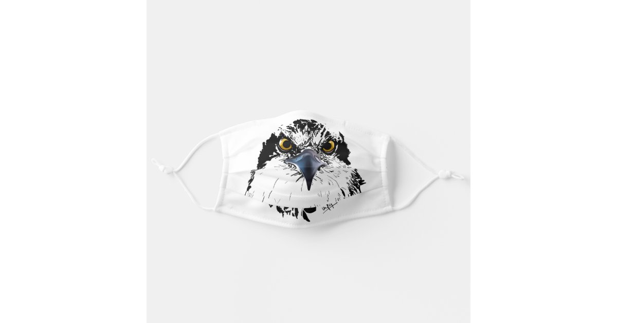 Osprey Drawing Black and White Piercing Eyes Adult Cloth Face Mask | Zazzle