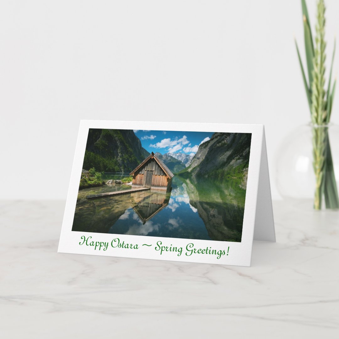Ostara Spring Solstice with cabin lake house Card | Zazzle