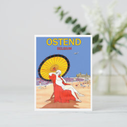 Ostend, Belgium, woman on the beach with sunshade Postcard | Zazzle