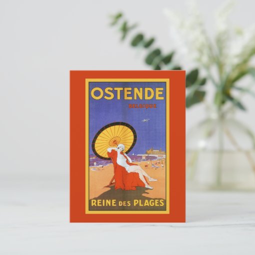 Ostend Queen of beaches 1920s beauty summer travel Postcard | Zazzle