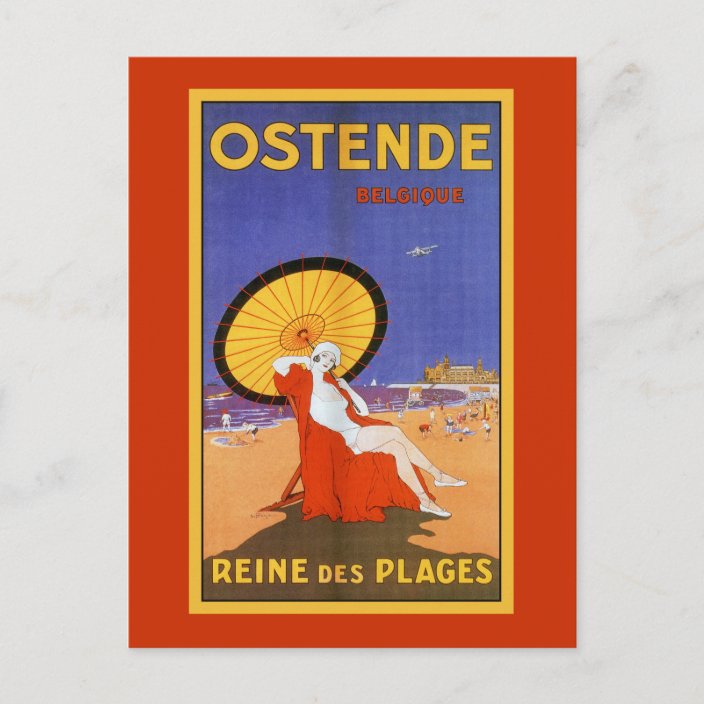 Ostend Queen of beaches 1920s beauty summer travel Postcard | Zazzle.com