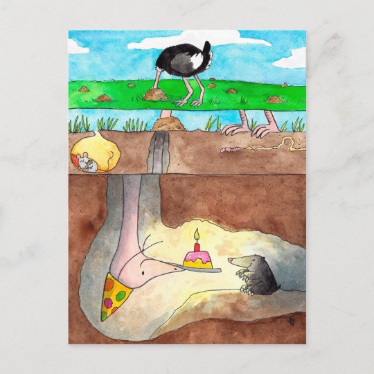 Ostrich Happy Birthday postcard by Nicole Janes | Zazzle.com