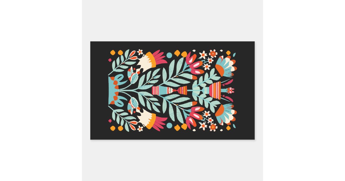 Otomi Flower Pattern Mexican Floral Art Rectangular Sticker | Zazzle