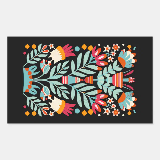 Otomi Flower Pattern Mexican Floral Art Rectangular Sticker | Zazzle