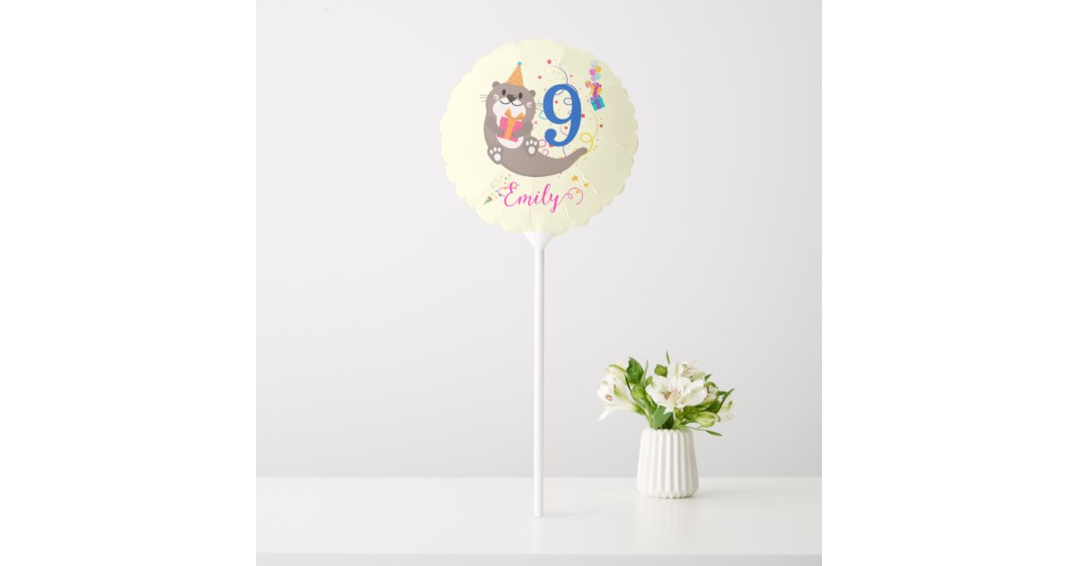Otter Birthday Girl Party Colorful Balloons Theme | Zazzle