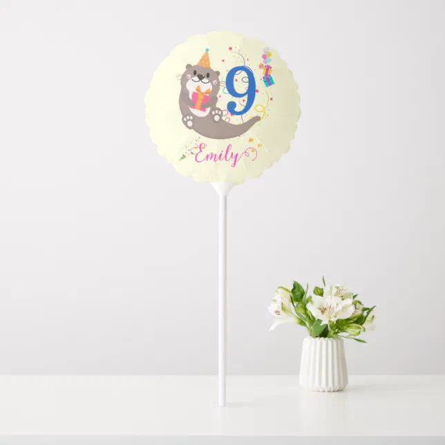 Otter Birthday Girl Party Colorful Balloons Theme | Zazzle
