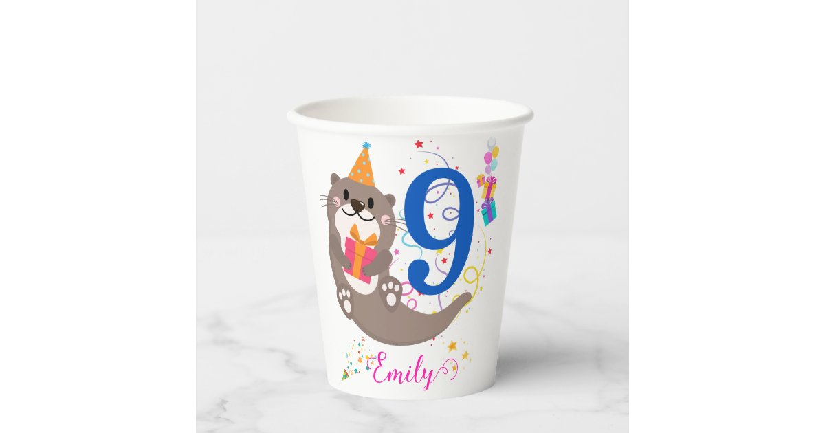 Otter Birthday Girl Party Colorful Balloons Theme Paper Cups | Zazzle