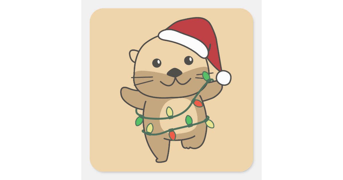 Otter Christmas Winter Animals Holiday Otters Square Sticker | Zazzle
