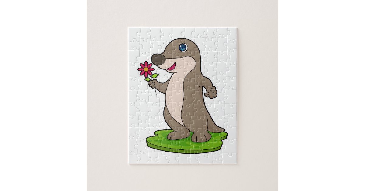 Otter with Flower Jigsaw Puzzle | Zazzle
