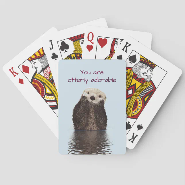 Otterly Adorable Pun with Cute Otter Photo Poker Cards | Zazzle